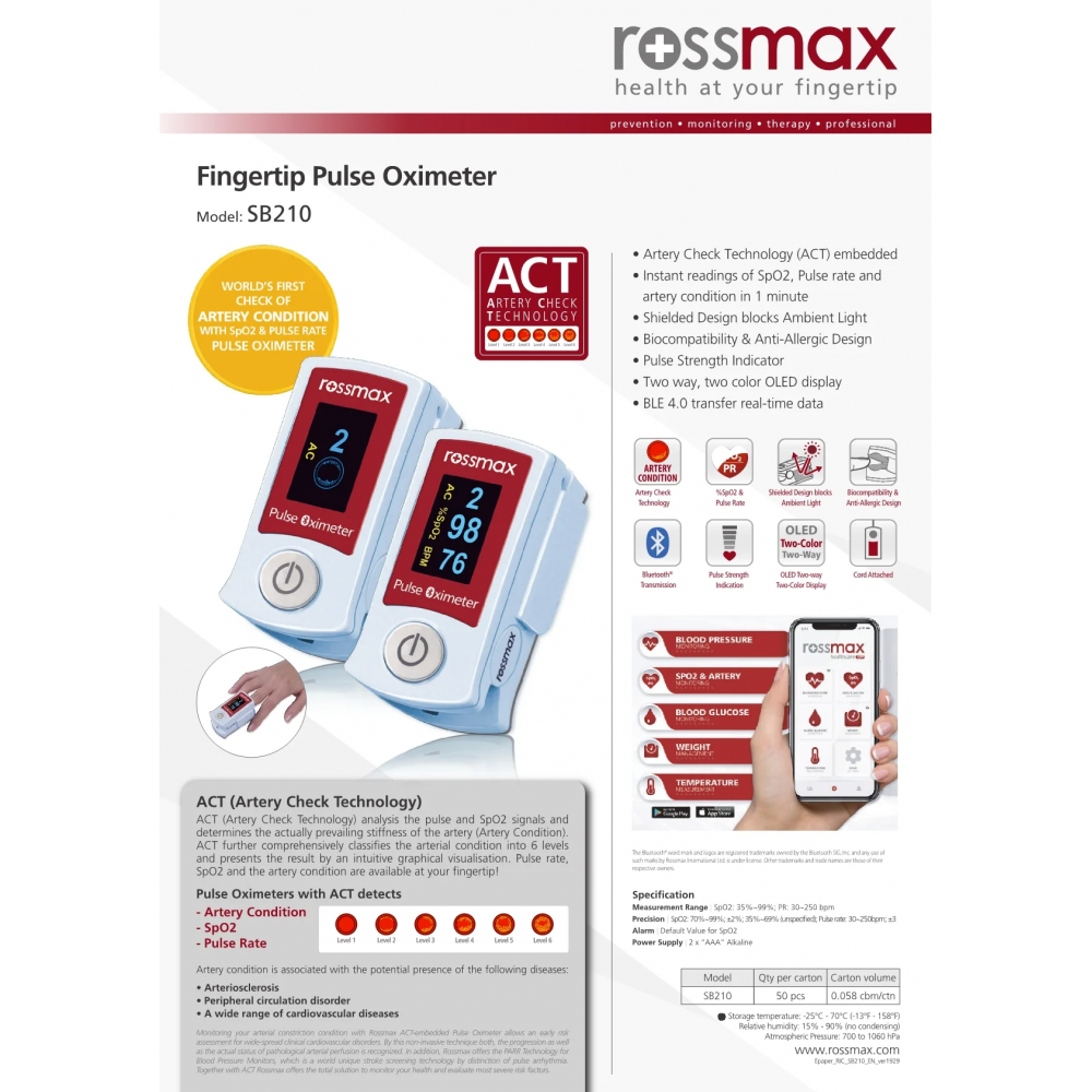 Rossmax Finger Pulse Oximeter SB210 (With Bluetooth App) - Fu Kang Online Store